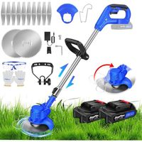 Coupe Bordures Sans Fil 21V, avec Tête Pivotante, Tube Télescopique et 2 Poignées, Livré avec 2 ...