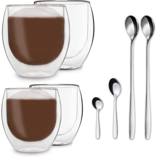 Feelino Verres À Double Paroi Avec Cuillère En Acier Inoxydable, Verres ...