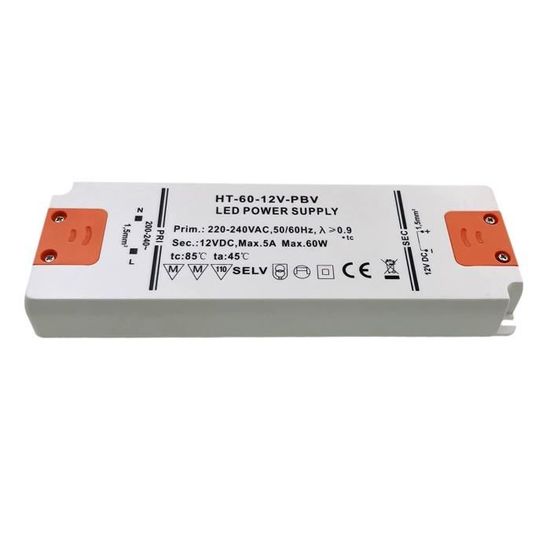Alimentation LED 12V transformateur pour lampes à LED, driver LED 60W ...
