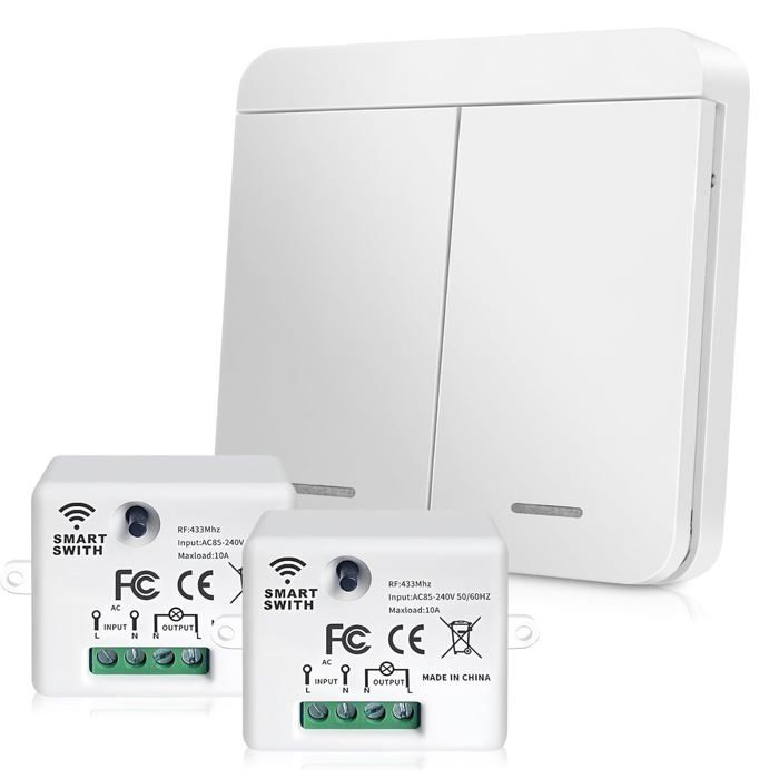 Lot de 2 interrupteurs sans fil blancs : sans fil, télécommande, kit d ...