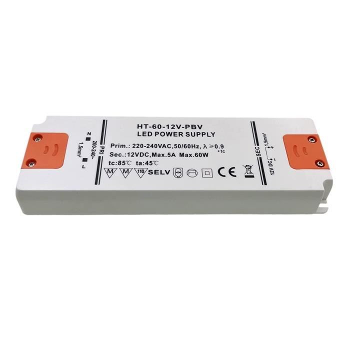 Alimentation LED 12V transformateur pour lampes à LED, driver LED 60W ...
