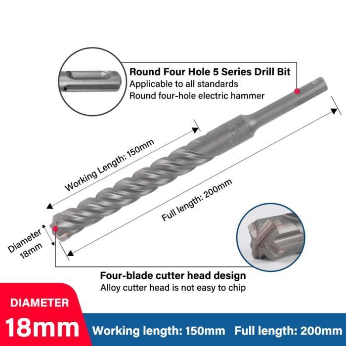Foret-meche,marteau perforateur électrique à quatre trous,série 5,tige ...