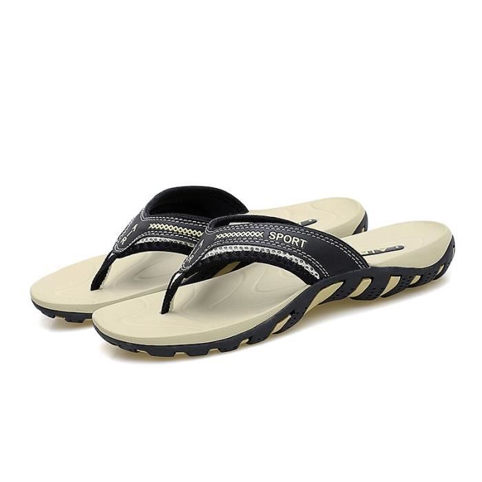 Tong,Tongs en cuir antidérapantes pour hommes, chaussures d'été à la ...