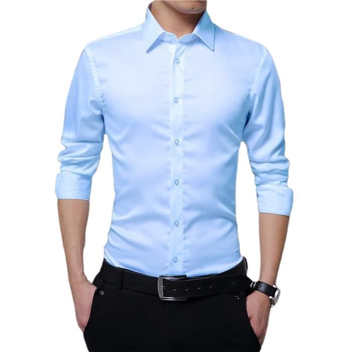 CHEMISE - CHEMISETTE Chemise homme couleur unie col rabattu chemise ...