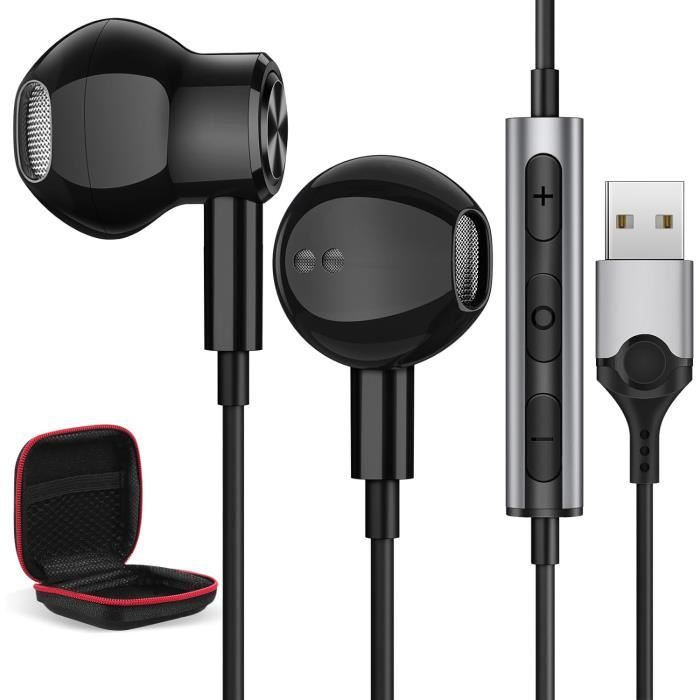 Casque Usb Pc Filaire Avec Micro,2,3M Magnétique Écouteur Filaires Usb ...