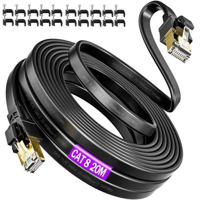 Soibke Cable Ethernet 20m Cat 8 Blindé, Cable RJ45 Cat 8 20m Plat Haut ...