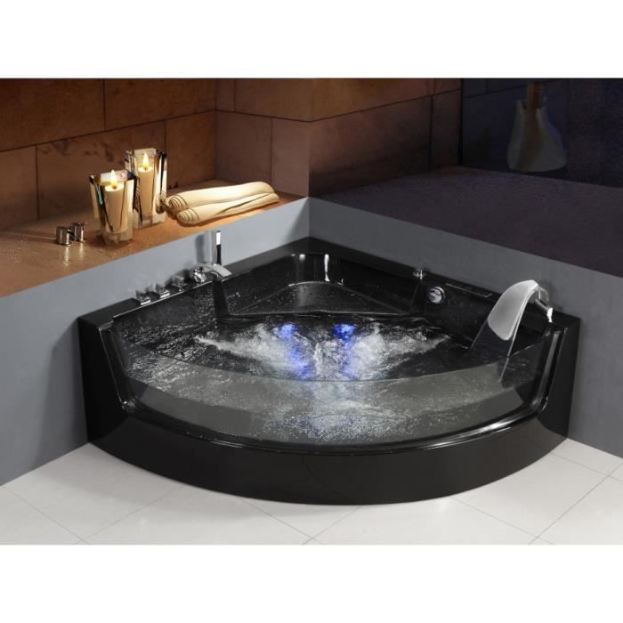Baignoire balnéo d'angle vitrée ETHRA - 1 place - 150*150*H57cm - Noire ...
