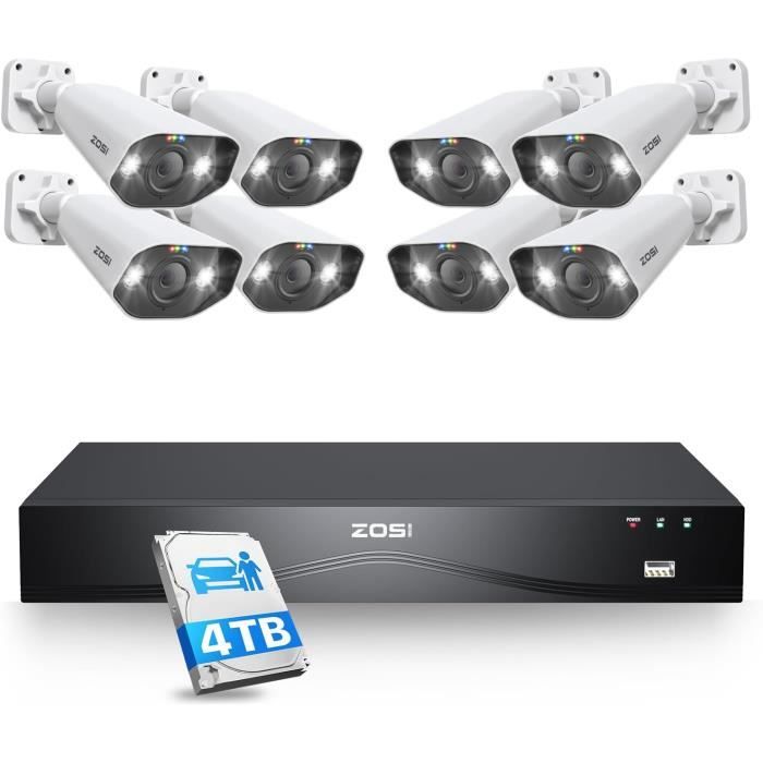 ZOSI 4K PoE Kit Caméra de Surveillance, 16CH 8MP NVR 4To HDD, Audio ...