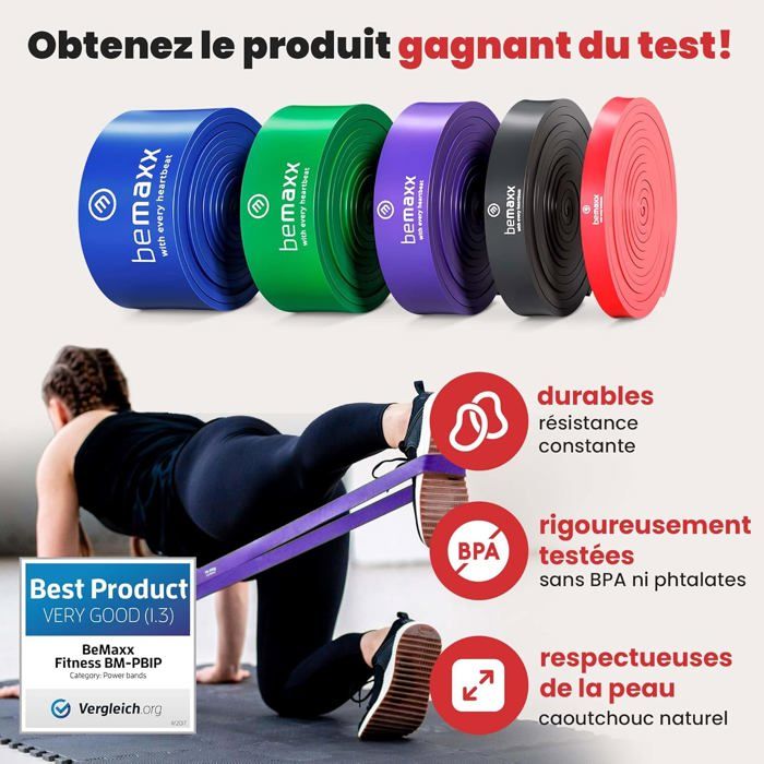Elastique Musculation Traction Fitness + Guide Exercices, Assist Barre Fixe, Pull Up Bar Dip ...