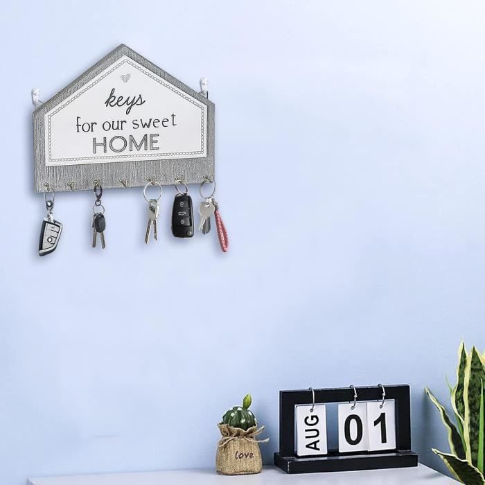 Porte Clé Mural En Bois À 7 Crochets, Autocollant Ou Perforateur Porte ...