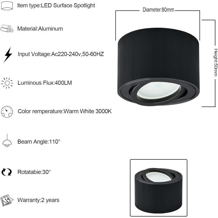 Spot Led En Saillie Orientable Ø80X50Mm Plafonnier Luminaire Apparent ...