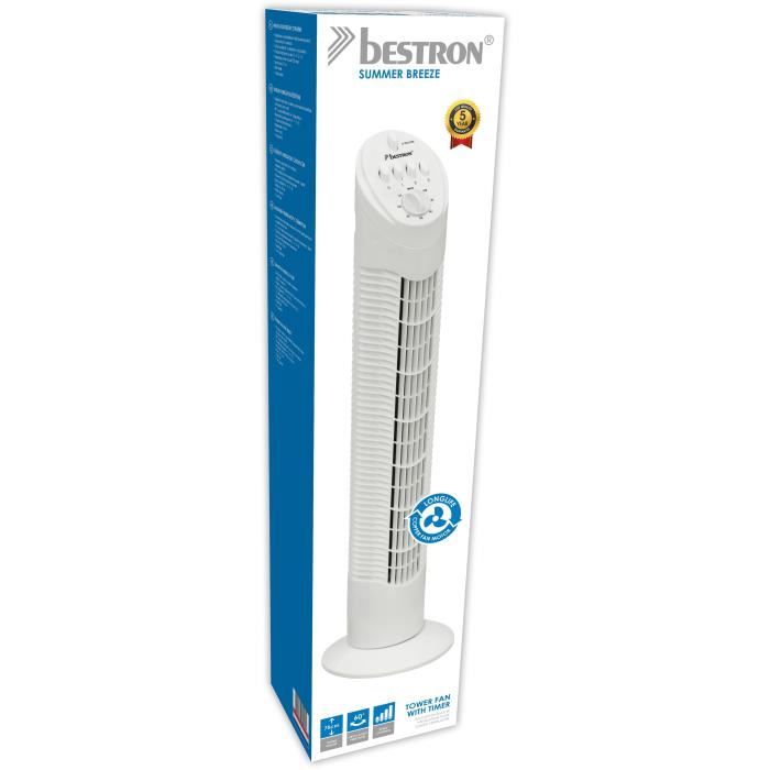 BESTRON Ventilateur colonne 75cm - minuterie 120 mn - 50W - Blanc ...