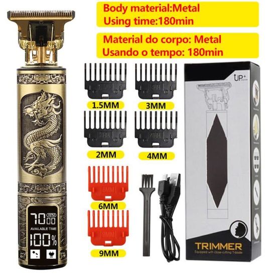 Grand Dragon LCD tondeuse à cheveux électrique sans fil Vintage T9 0MM, rasoir professionnel ...