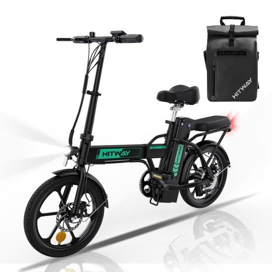 HITWAY vélo électrique Pliable 16" E-Bike Noir,Vélos à Assistance,Batterie 36V-8,4Ah,Pédalage ...