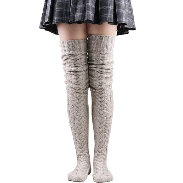 Cuissardes pour femme et fille,bas d'hiver chaud,noir,blanc,Long au ...