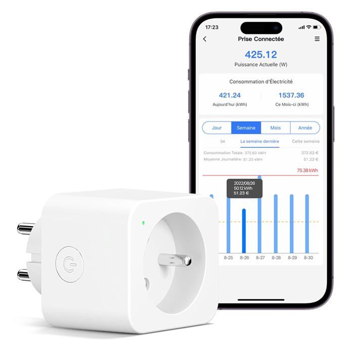 Prise Connectée (Type E), 16A Prise WiFi Compatible avec Alexa et ...