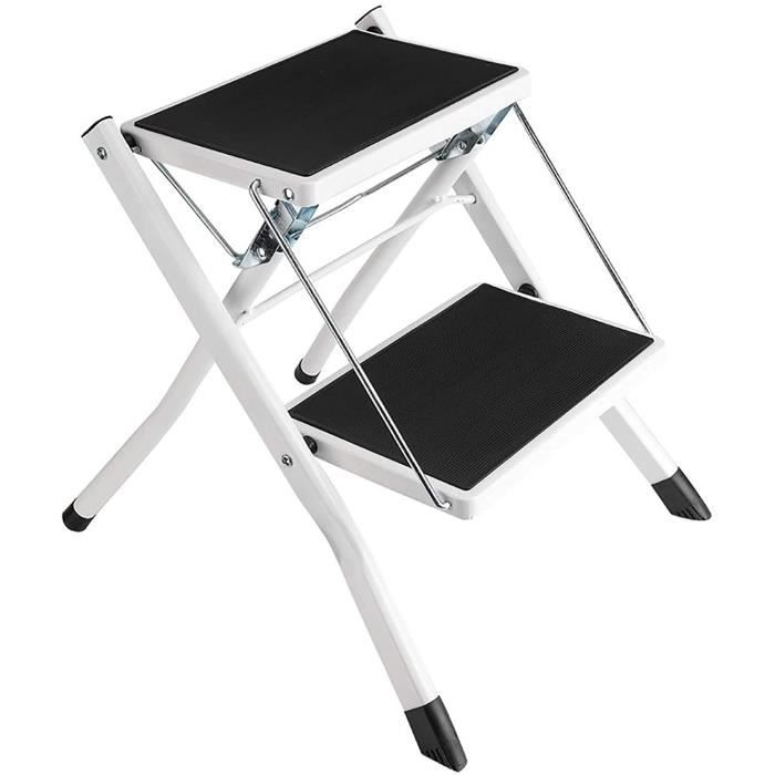 Escabeau de Sécurité à 2 Marches Échelle en Aluminium Pliant Antidérapant Tabouret Domestique ...