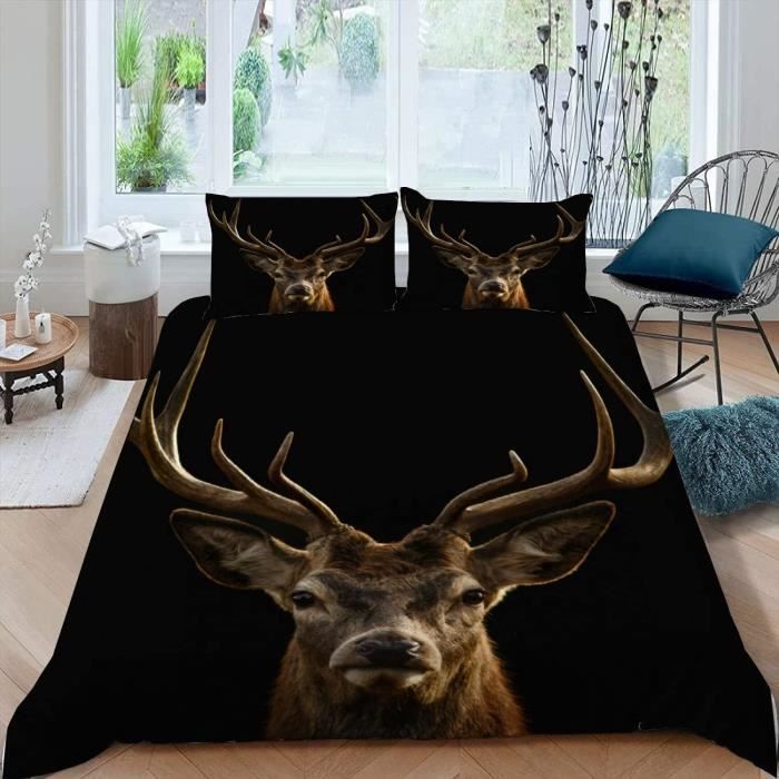 Housse De Couette 220X240 Cerf Rouge Parure De Lit 2 Personnes Adulte Impression 3D Motif ...