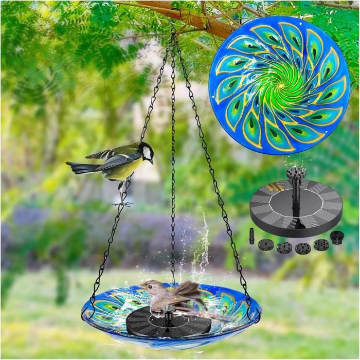 Pompe Solaire Bassin Exterieur avec Bain d'oiseaux Suspendu Fontaines pour Bains d'oiseaux ...