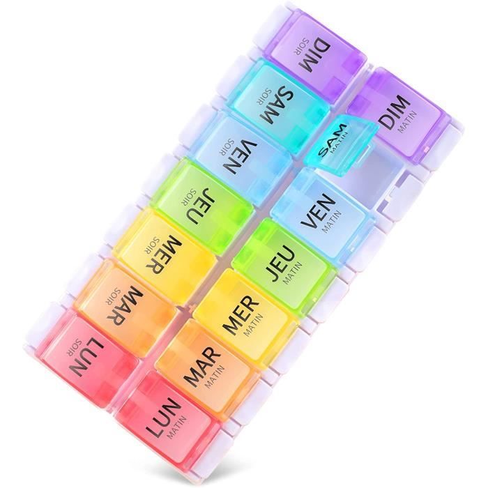 Pilulier Semainier Français 7 Jours Matin et Soir, Boîte à Pilules 14 ...