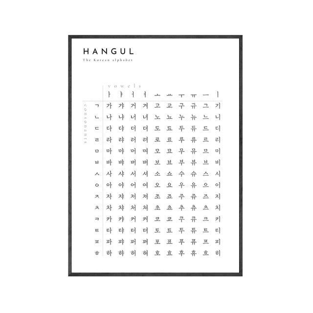 Tableau - Décoration murale - Alphabet coréen - Toile noir et blanc ...