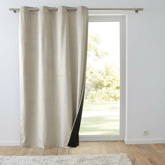 Rideau isolant thermique 140 x 260 cm - Velours relief Polarchic Sable ...