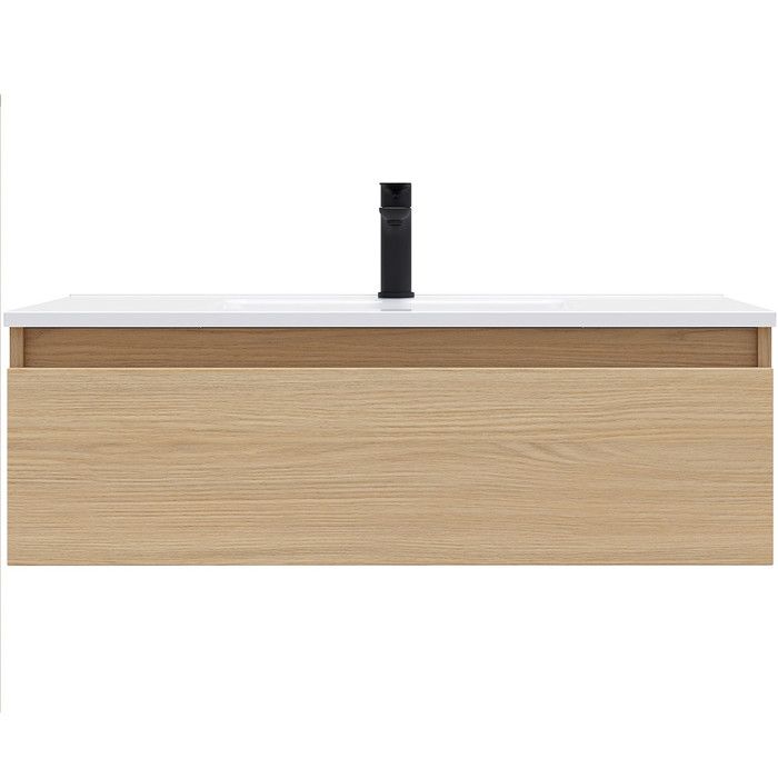 Meuble de salle de bain vasque intégrée 90cm 1 tiroir Chêne - Hudson ...