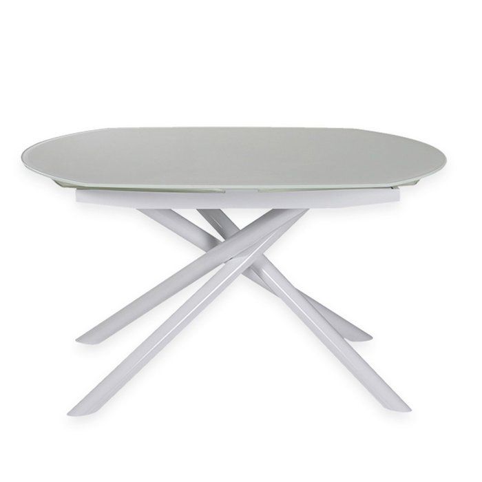 Table de repas extensible MIKADO plateau en verre trempé blanc, piétement en métal laqué ...
