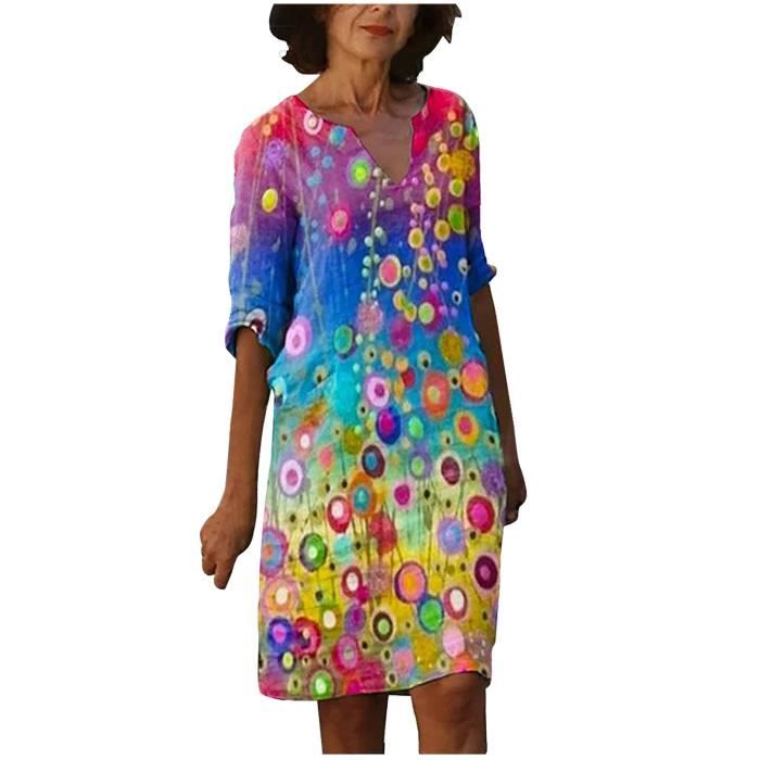 Robe Longue Décontractée À Manches Longues Et Col En V Pour Femmes ...