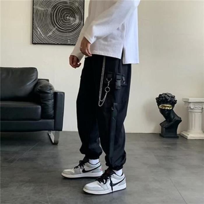 Poches latérales hommes Cargo Harem Pants Noir Hip Hop Casual Male Joggers Pantalon Mode Casual ...