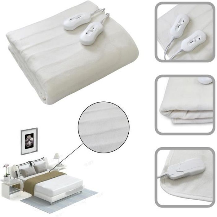 Surmatelas Chauffant, Chauffe Lit, Double, 160x140 cm, 2x60W, Blanc ...