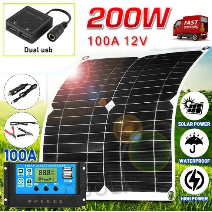 Kit de panneau solaire 200w module solaire monocristallin 12V avec contrôleur de charge 100A ...