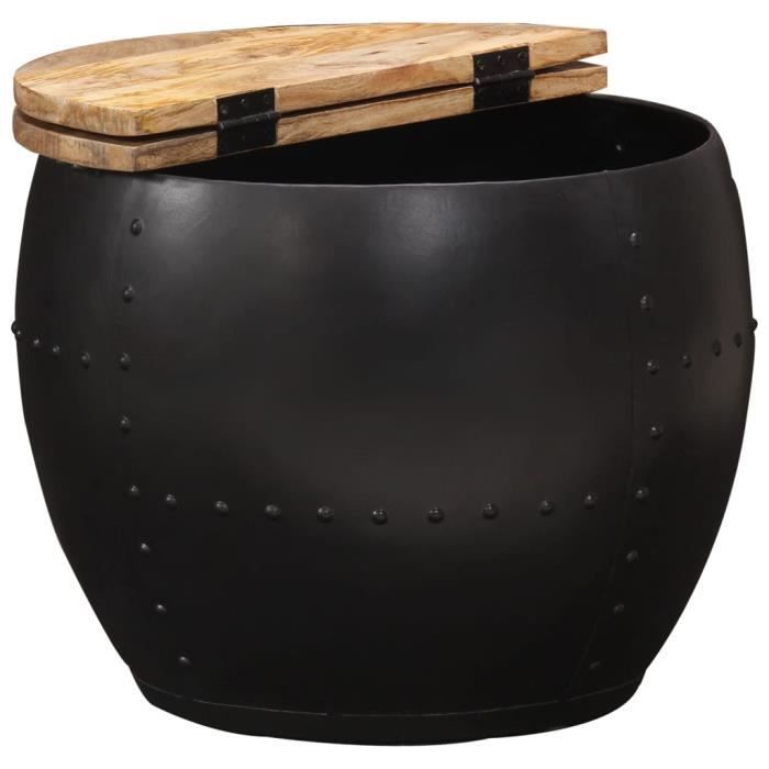 LAC Table basse ronde 53x43 cm acier Bois de manguier massif ...