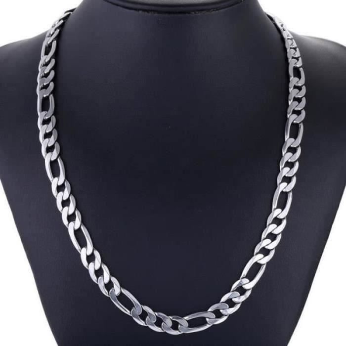 Parure bracelet et chaine collier homme acier inoxydable maille figaro ...