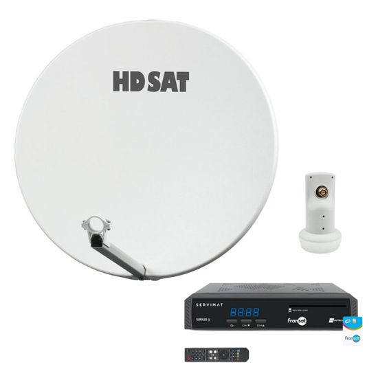 Pack HDSAT Parabole Satellite Fibre Composite Blanche 75cm + LNB Single + SIRIUS 3 Récepteur TV ...