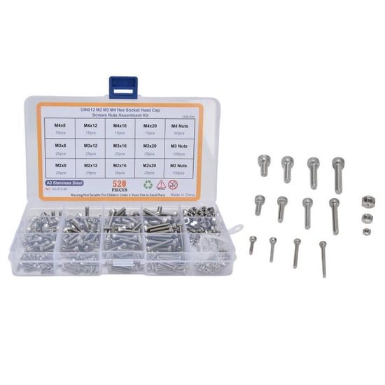 HURRISE Écrous de vis à tête hexagonale Kit d'assortiment de vis à capuchon hexagonal, écrous en ...
