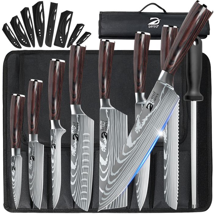 Professionnel couteau de chef set avec sac,10 couteaux de chef ...