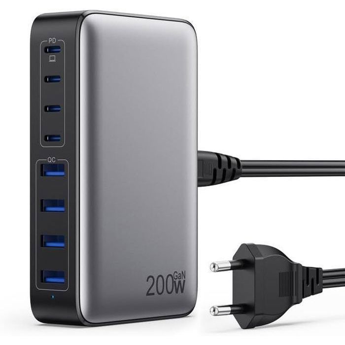 200W Chargeur USB C - 8 Ports PD QC PPS Prise Multiple, 65W Adaptateur Chargeur Laptop ...