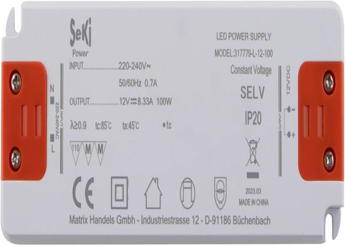 Bloc d'alimentation LED L-100-12 - 12 V - 8,33 A - 100 W - Pilote LED ...