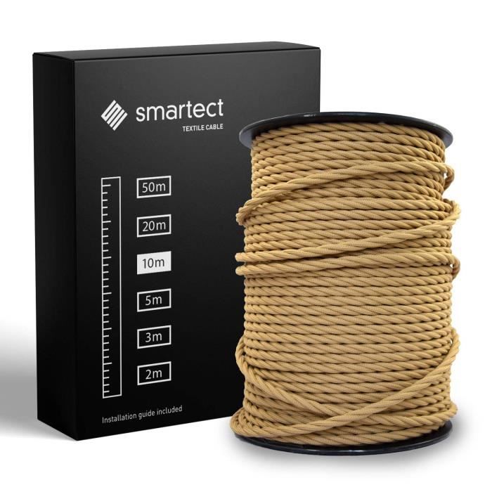 Cable Electrique Tordu Textile Marron Clair, Fil Electrique Tissu De 10 ...
