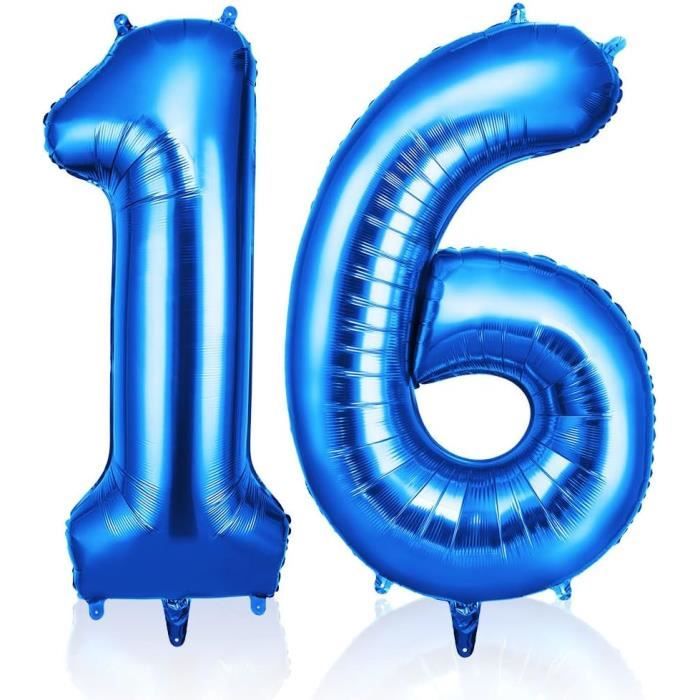 Ballon Chiffre 16 Bleu - Décoratif Ballon - D'Hélium Decoration Anniver ...