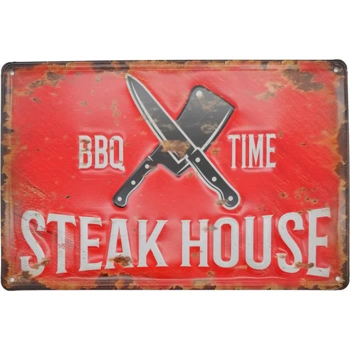 Steakhouse BBQ Plaque murale en métal rétro en relief pour porte de ...