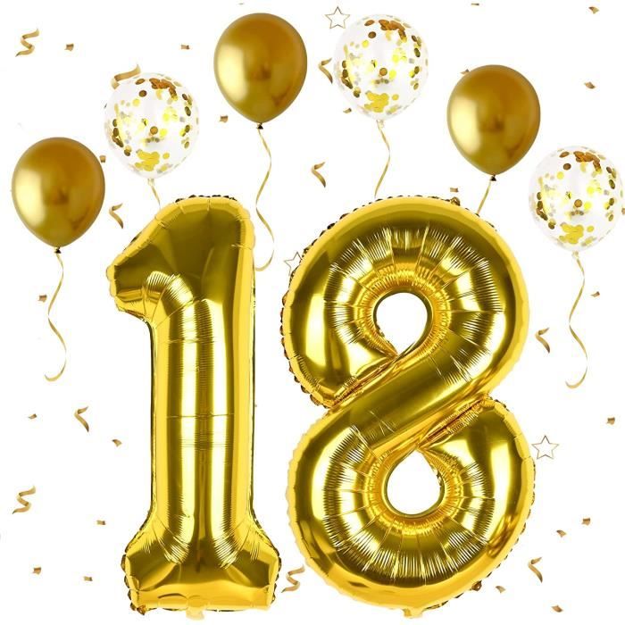 Ballons Anniversaire 18 An Or, 101 Cm Gros Ballon Chiffre Numéro 18, 18 ...
