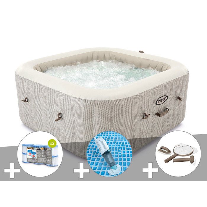 Kit spa gonflable Intex PureSpa Chevron carré Bulles 4 places + 6 ...