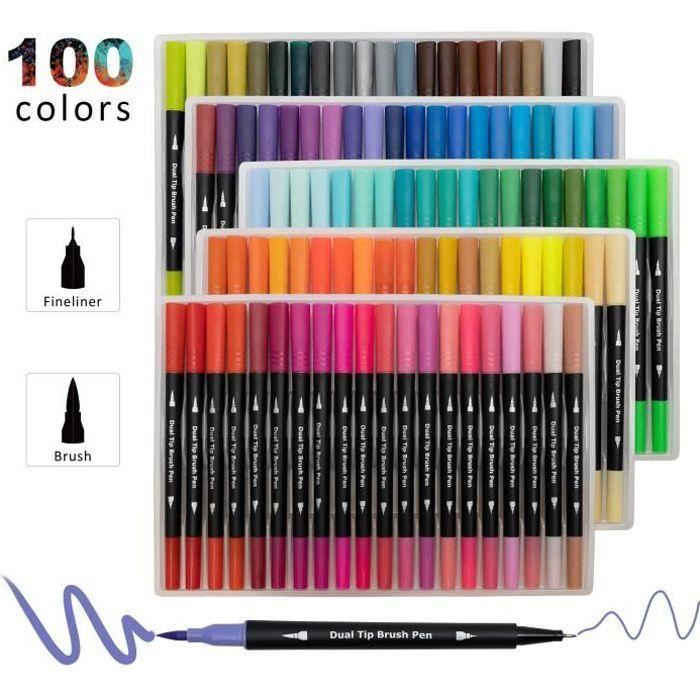 Betian-100 couleurs Feutre Coloriage Double Marqueurs au Coloriage ...