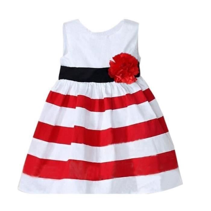 ROBE Enfant Fille Robe Courte à Raies Rouge Blanc Sans Manches Tenue ...