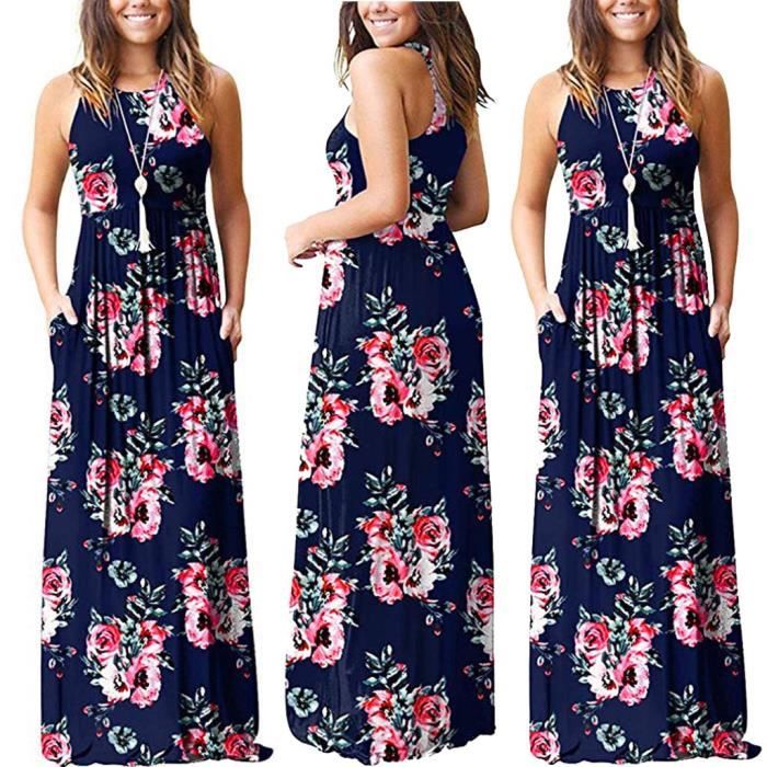 Robe longue maxi ample à imprimé floral décontracté pour femmes avec ...