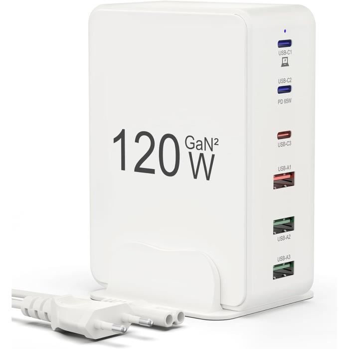 Chargeur Usb Multiple, 120W 6-Port Chargeur Usb C Charge Rapide, 3Type ...