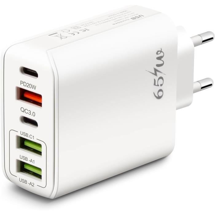 65W Chargeur Usb C Rapide, 5-Ports Prise Usb C Multiple Avec Pd Et Qc3 ...