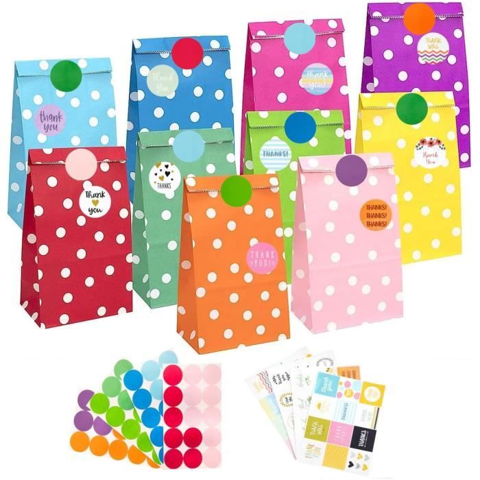 ® Lot de 40 sacs cadeaux colorés avec 60 autocollants, pour emballer ...